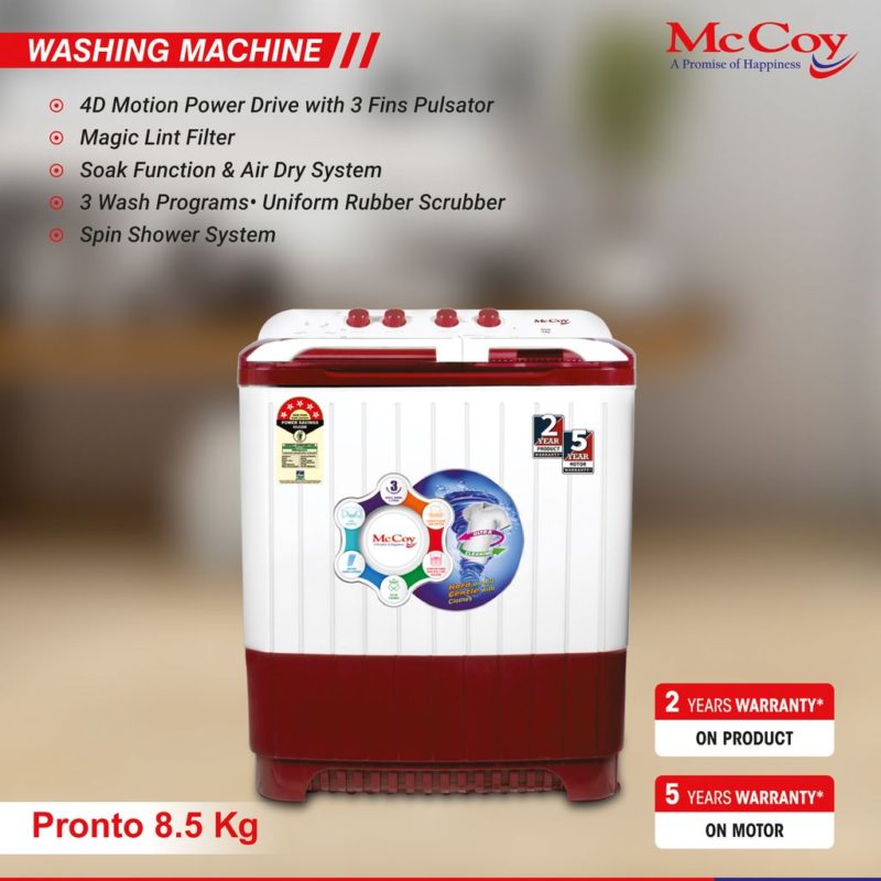 McCoy SA Washing MC 8.5-Pronto - McCoy Appliances India